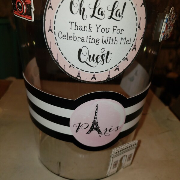 Pink and Black Paris Birthday Party Stickers or Favor Tags, Paris ...