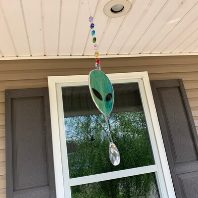 UFO Alien Abduction Stained Glass Suncatcher Wall Art Home - Etsy