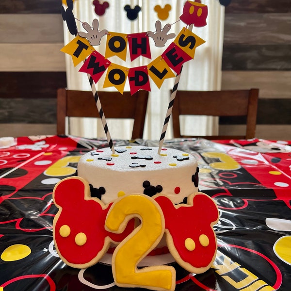 Mickey Mouse Birthday Age Cake Bunting Topper - Oh Two-dles Smash Cake ...