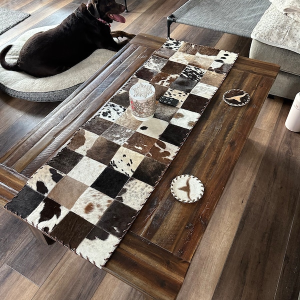 Natural Cowhide Patchwork Table Runner | Handmade Cowhide Table Runner ...
