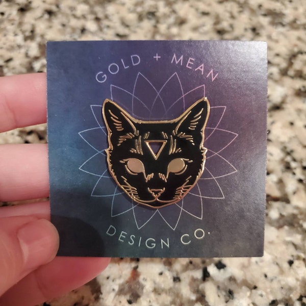 Arcane Cat Enamel Lapel Pin in Black and Gold / Black Cat Enamel Pin - Etsy