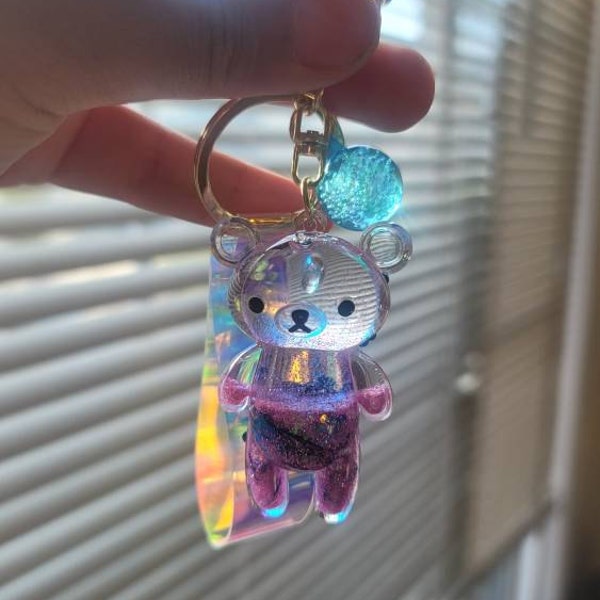 Glitter Bear Keychain – Cute Sparkly Keychain in Galaxy, Candy, Rain ...