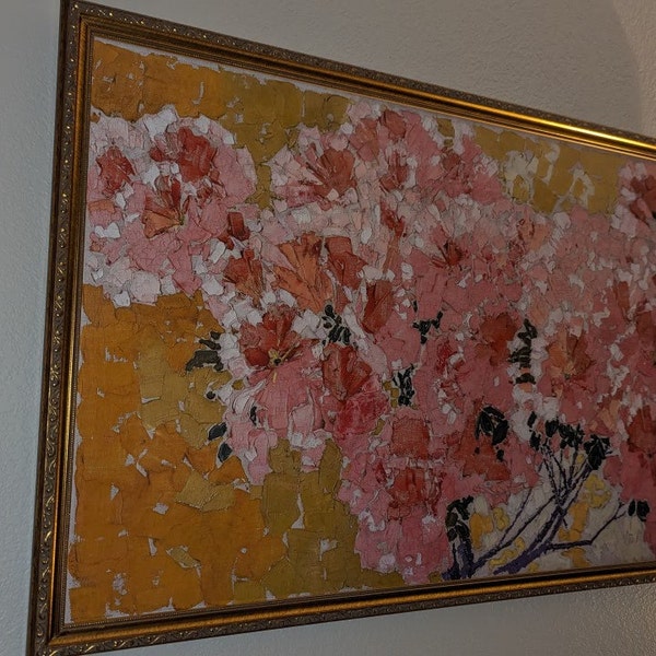 Vintage Abstract Pink Flowers Painting, Vintage Art Print, Colorful ...