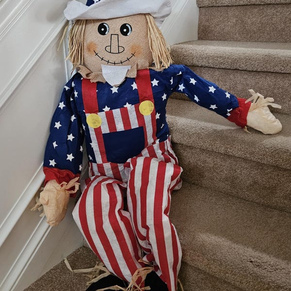 60" Large Sitting Uncle Sam Scarecrow Patriotic Fall Decor Decoration ...