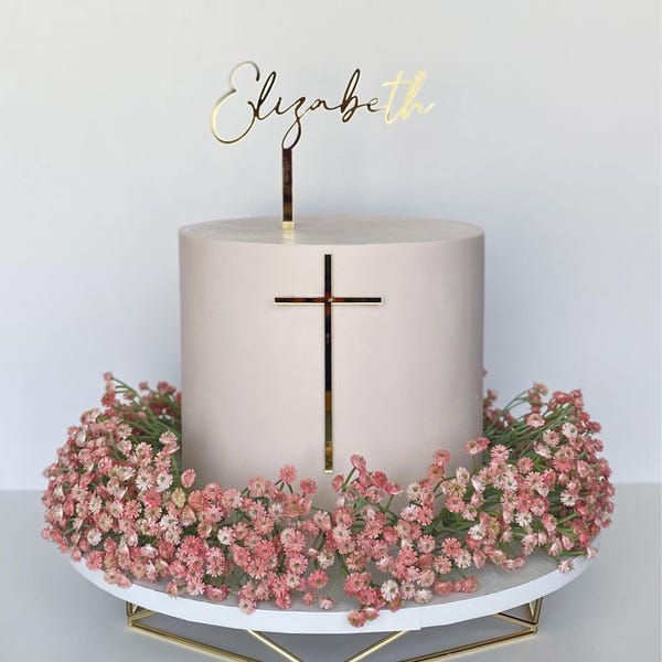 Elongated Acrylic Cross Cake Charm | Slim Cross Baptism Cake Charm ...