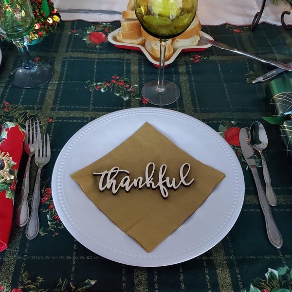 Thankful Place Cards, Thanksgiving Name Plates, Thankful Wooden Word ...