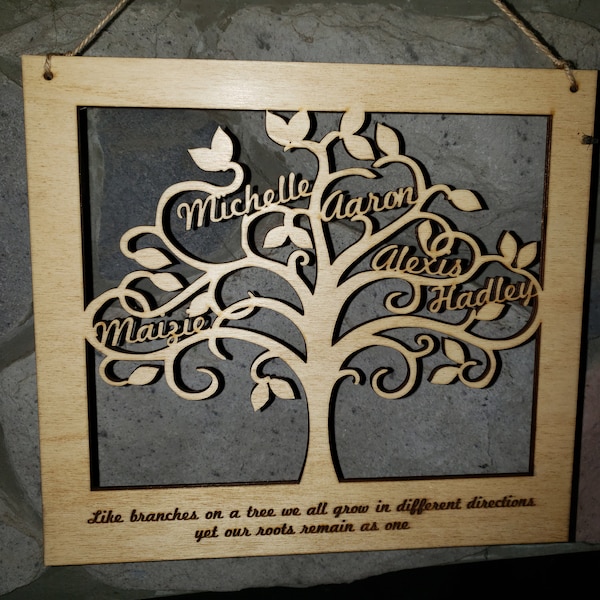 Large Personalised Family Tree Wall Art Engraved Family Names Wooden ...