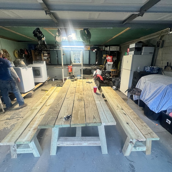 Farm Picnic Table Plans 96x39 In: DIY Outdoor Table Set (PDF) - Etsy