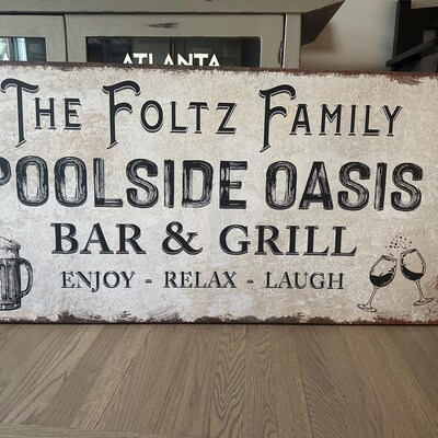 Pool Signs for Outdoor Personalized Canvas, Pool Bar Sign Canvas, Pool ...