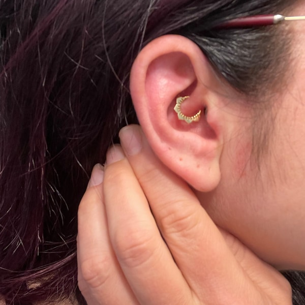 Flower Daith Hoop Earring, 18k Gold Plated Sterling Silver, Conch Hoop ...
