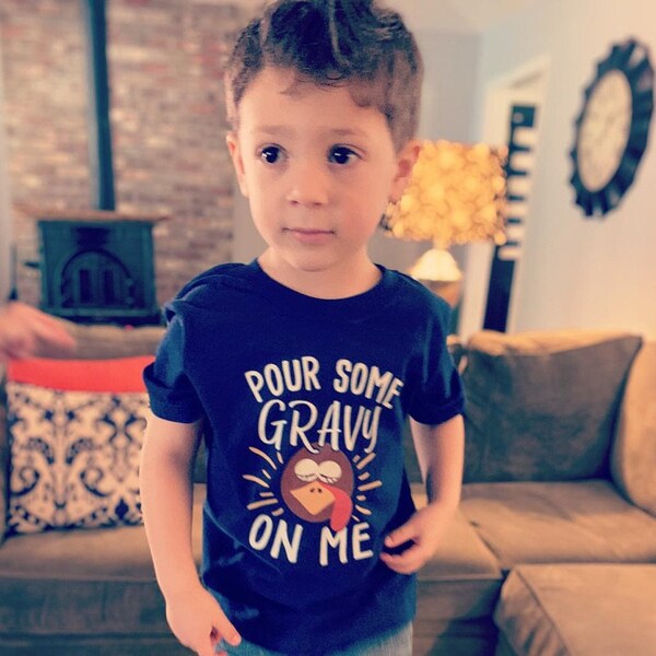 Kids Thanksgiving T-shirt: Funny Turkey 'pour Gravy on Me' Graphic Tee ...