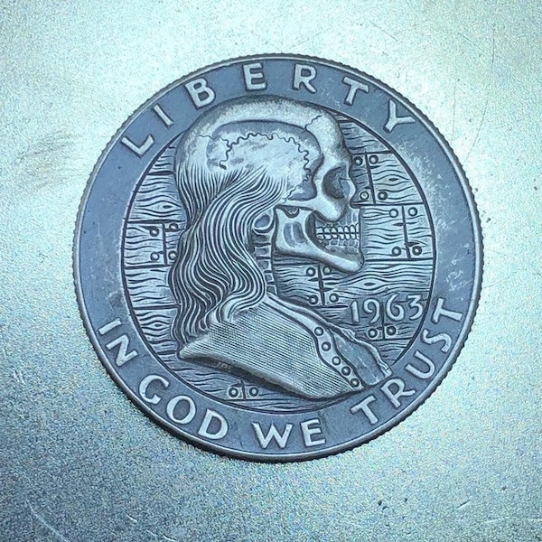 Hobo Nickel Skull by M.J. Petitdemange Engraved 90% Silver JFK Coin ...