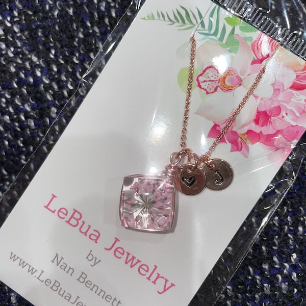 Rose Gold Press Flower Pink Necklace Personalized Customized Jewelry ...