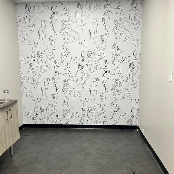 Art Wallpaper Peel and Stick Female Body Line Art Wall Mural - Etsy