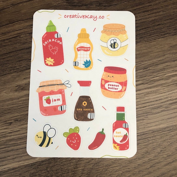 Cute Sauces Sticker Sheet | Condiments Stickers, Journal Stickers - Etsy
