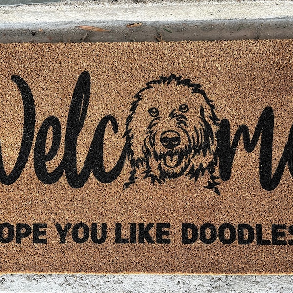 Doodle, Golden Doodle Mat, Dog Welcome Mat, Golden Retriever Poodle ...