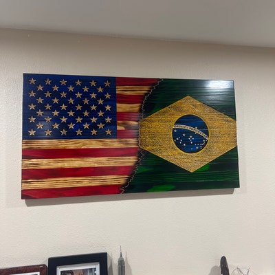 Rustic American Brazil Split Flag - Etsy