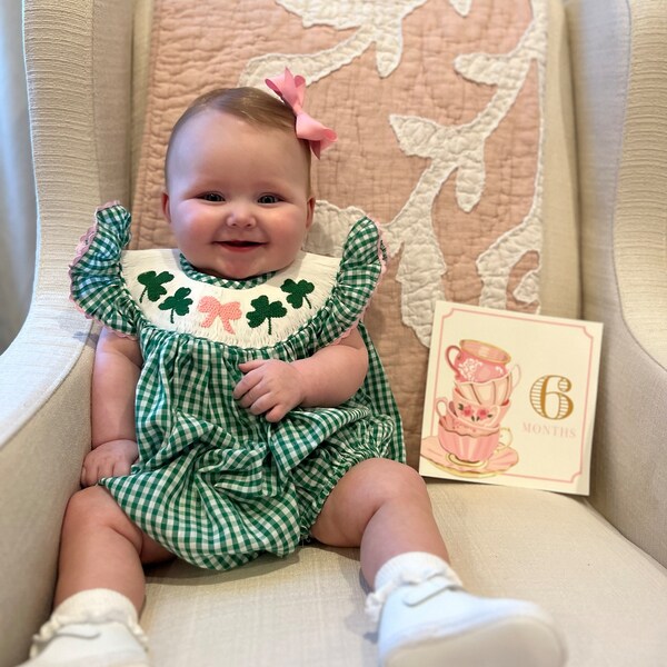 Shamrock Smocked Romper in Gingham - St. Patrick's Day 474 *B - Etsy