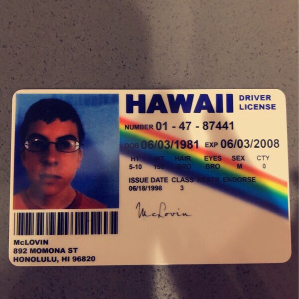 Mclovin SUPERBAD Plastic ID Card - Film Novelty Prop Replica (with or ...