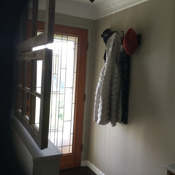 Solid Cherry Wall Coat Rack Curved Design Mission Style Black Hooks - Etsy