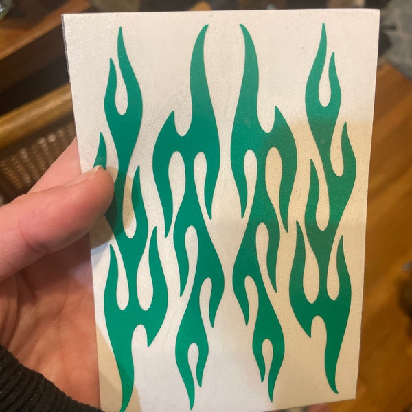 Set of 4 Green Flames Reflective Decals, Retro Flame Bike Helmet ...