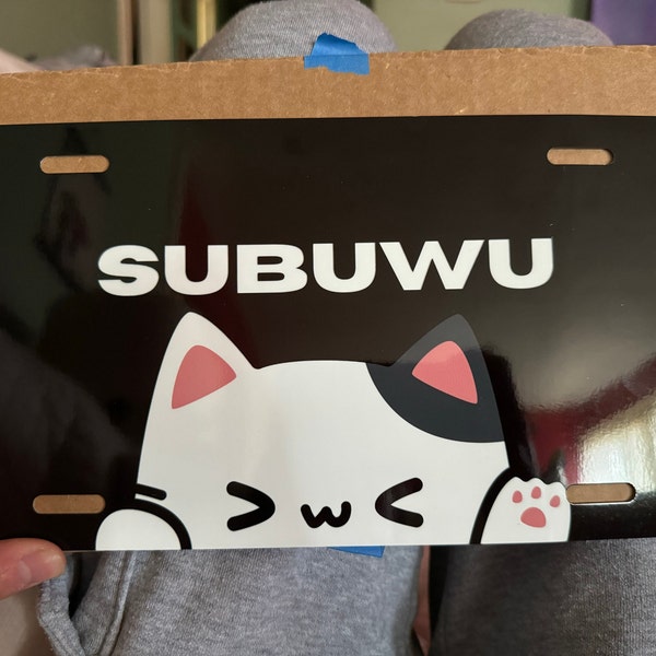 Ultra Slim Subuwu Subaru Anime Peeking Cat Metal License Plate Frame ...