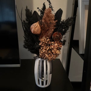 Large 10in 25cm Granite Stone Look Vase Black Grey White Vase Geometric ...