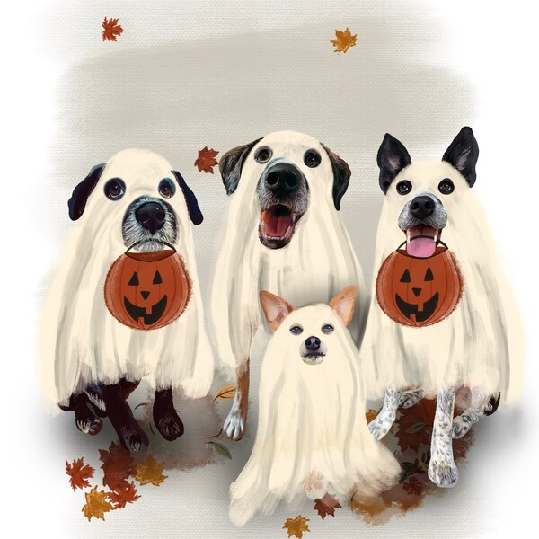Custom Fall Pet Portrait, Ghost Decor, Fall Decor, Halloween Wall Art ...