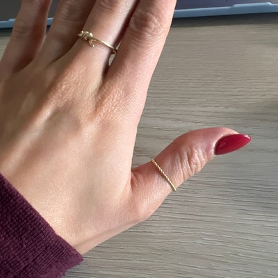 14k Dainty Beaded Band, 1.2mm Solid Gold Thin Ring, Delicate Everyday Jewelry, Wedding Ring ...