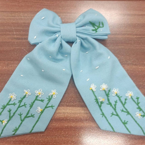 Initial Hand Embroidered Bow With Cross - Custom Initial Bow With Cross ...