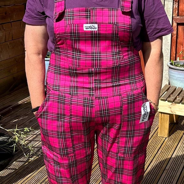 Pink Tartan Cotton Twill Dungarees: Punk Goth Alternative Overalls ...