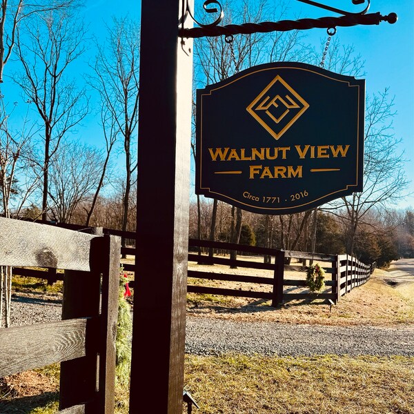 Country Estate Property Name Sign Hanging From Wood and Wrought Iron ...
