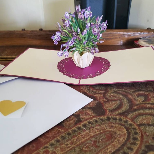 Purple Iris Vase - Pop up Mother's Day Card - 3D Purple Flower Birthday ...