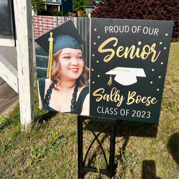 Senior Yard Sign, Graduation Yard Sign, Gold Graduation Sign, Photo ...