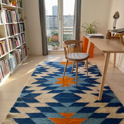 Neutral Beige Aztec Rug With White Pattern, Large Wool Area Rug ...