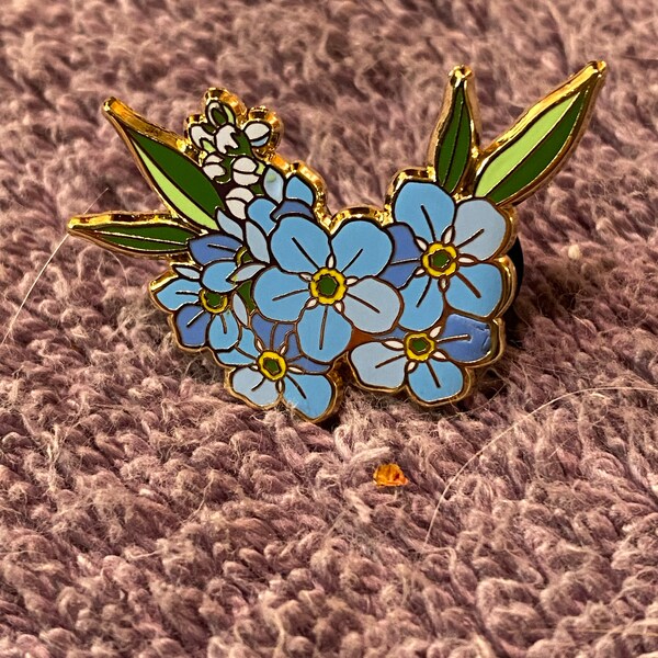 Forget Me Not Pin, Botanical Enamel Pin, Blue Flower Artwork, Original ...