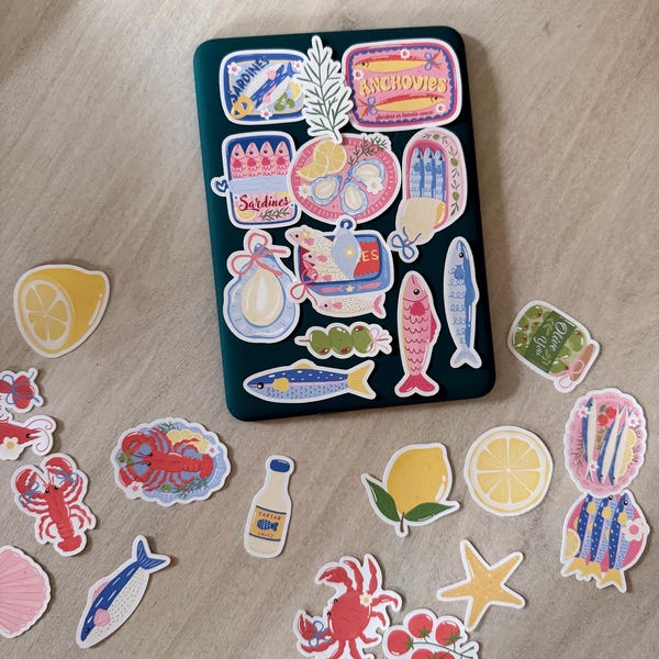Sardines Stickers, Mediterranean Sticker Pack, 25 PCS Sardines in Can ...