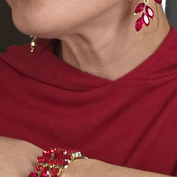 Fuchsia Earrings, Hot Pink Dangle Earrings, Fuchsia Rhinestone Earrings ...