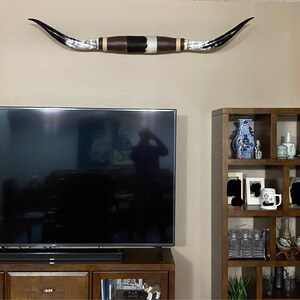 Steer Skull ART Western Decor Polished Long Horns Mounted 4' 9 Cow Bull ...