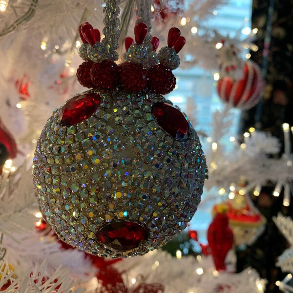 Giant AB Jewels and AB Rhinestone Trim Decorate This Silver Satin ...