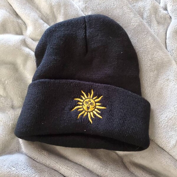 Celestial Sun Beanie Embroidered Sun Beanie Moon Sun Beanie One Size - Etsy