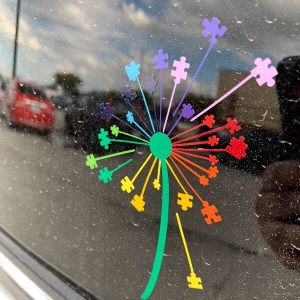Autism Puzzle Piece Dandelion Car Decal, Autism Awareness, Autism ...
