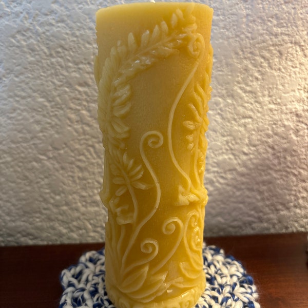 Beeswax Pillar Fern Candle / 100% Natural Bees Wax / Handcrafted in USA ...