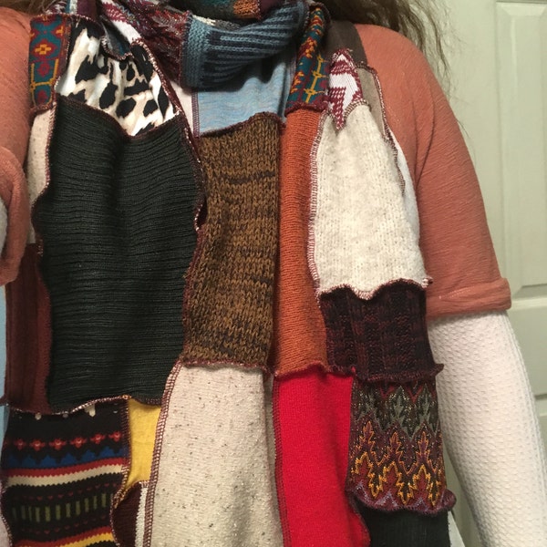 Lightweight Orange and Colorful Upcycled Patchwork Button up Sweater ...