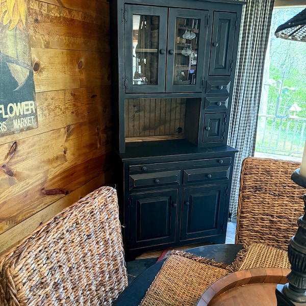 Rustic Handcrafted Bookcase, Primitive Style Hutch, Farmhouse Storage ...