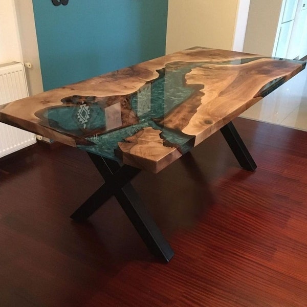 Live Edge River Epoxy Table, Epoxy Dining Table, Resin Wood Table ...