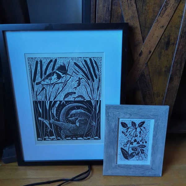 The River Ballet Linocut in Black,otter Linocut,kingfisher Linocut ...