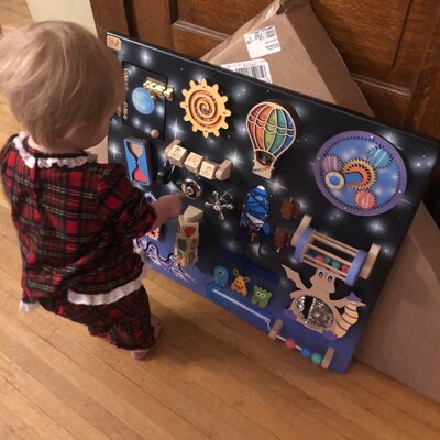 Toddler Busy Board With Space Theme 60x70 Cm Bright Sensory Board for ...