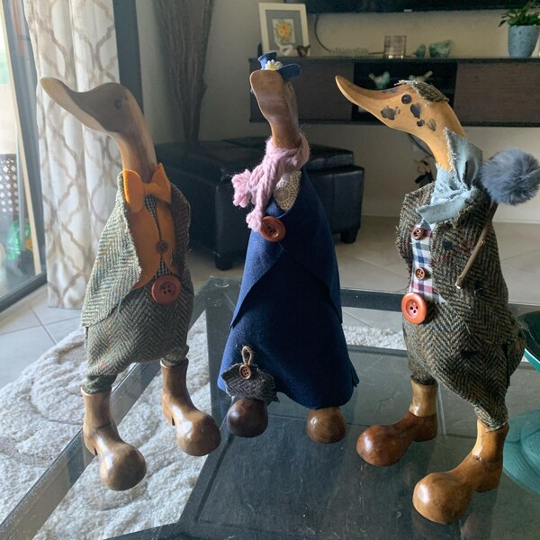 Classic Granny & Grandpa Ducks Cape and Tweed Decorated Wooden Duck in ...