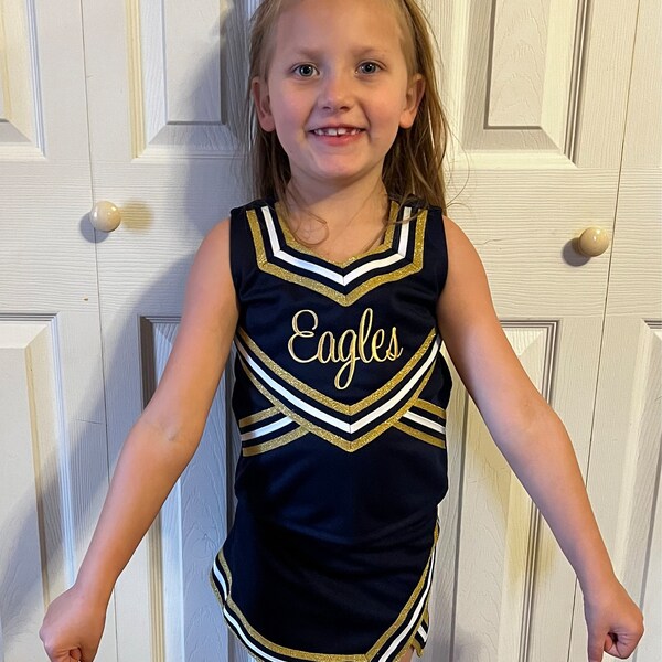 Navy & Gold Cheer Uniform, Customized Cheerleading Uniform, Girls Cheer ...